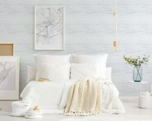 Neutral Blue Line Peel and Stick Wallpaper | Green Corner Wall Co