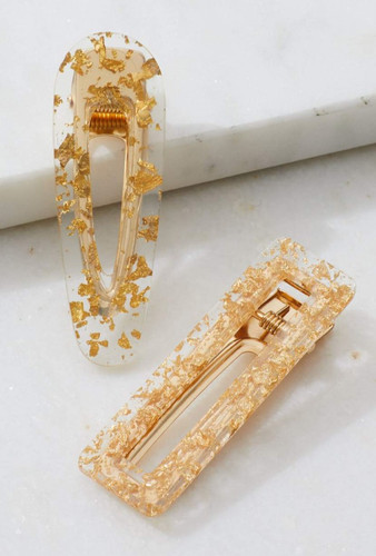 GOLD LEAF RESIN HAIR CLIP SET | and Gold