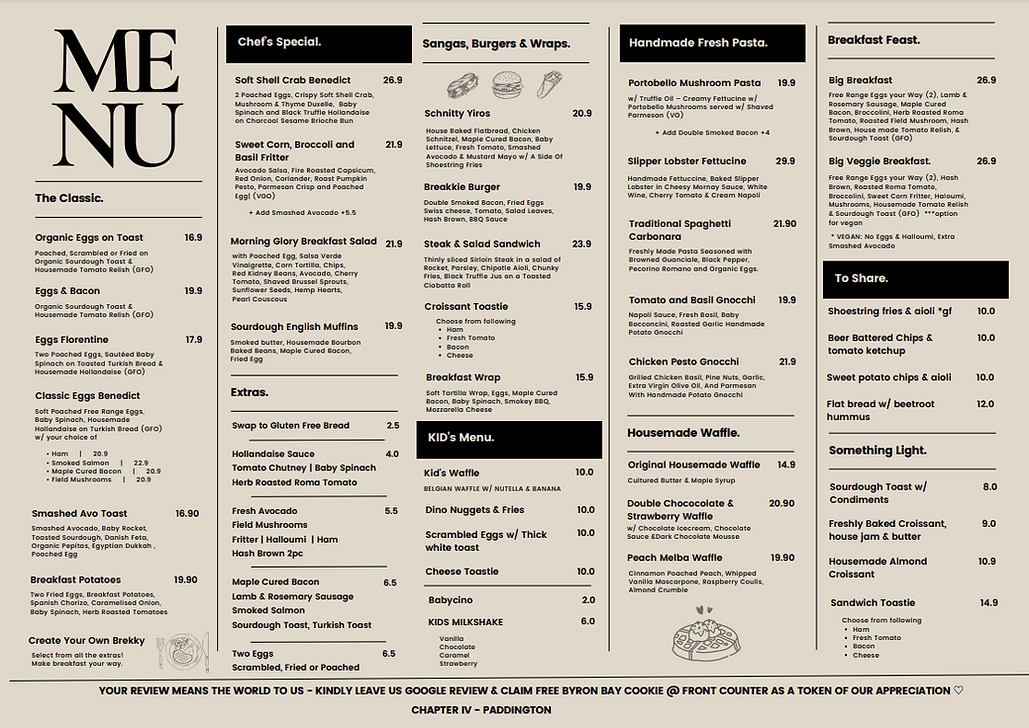 MENU | chapterivpaddington