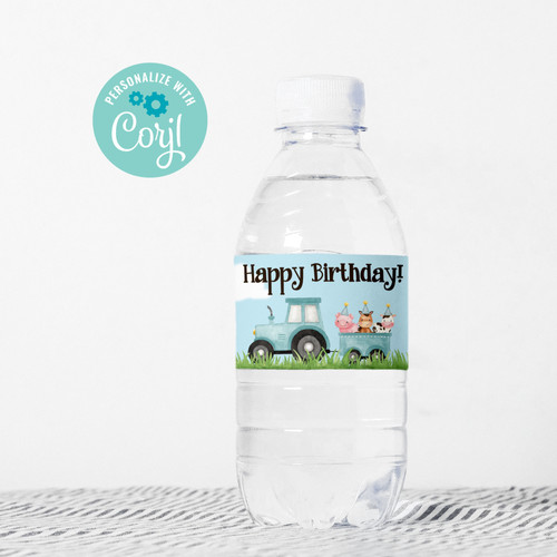 EDITABLE Blue Tractor Barnyard Water Bottle Labels - Farm Birthday ...