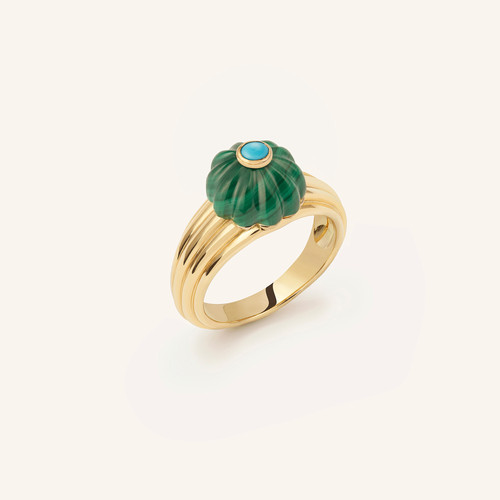 Gelato ring, yellow gold, malachite and turquoise | Salomé Rico