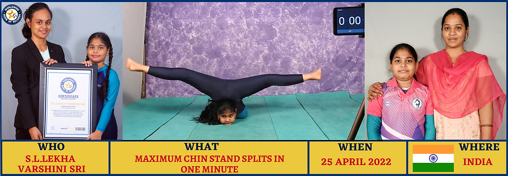 MAXIMUM CHIN STAND SPLITS IN ONE MINUTE -World Record by S.L.LEKHA ...