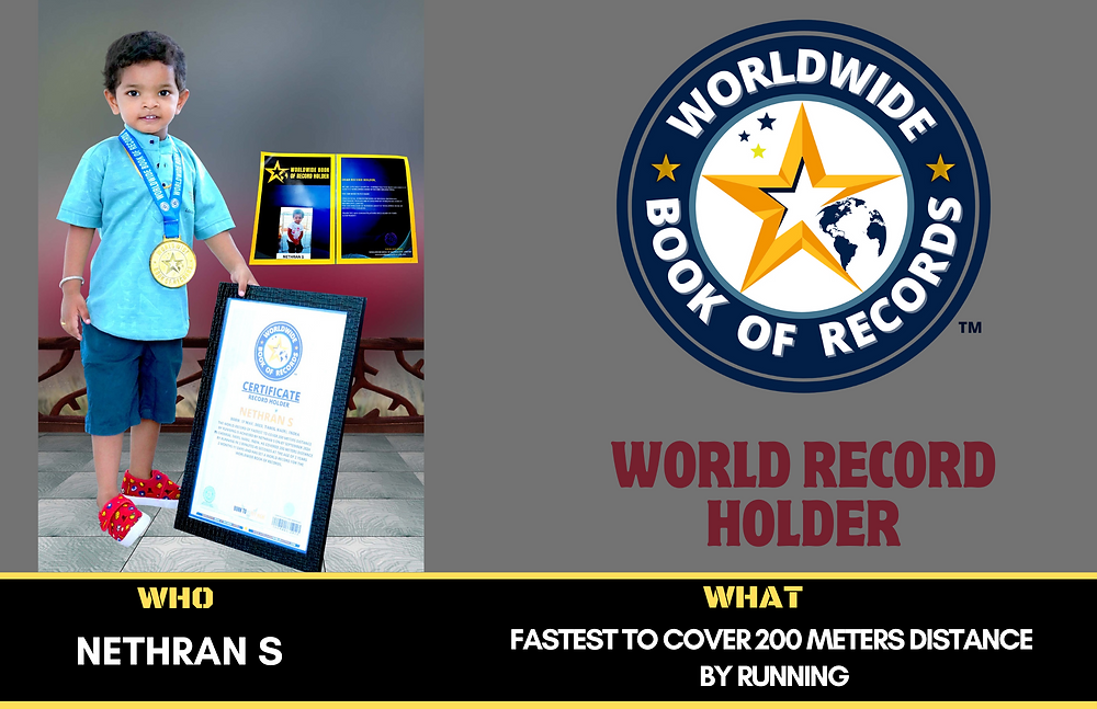 Fastest To Cover 200 Meters DistanceBy Running- Achieved By Nethran S