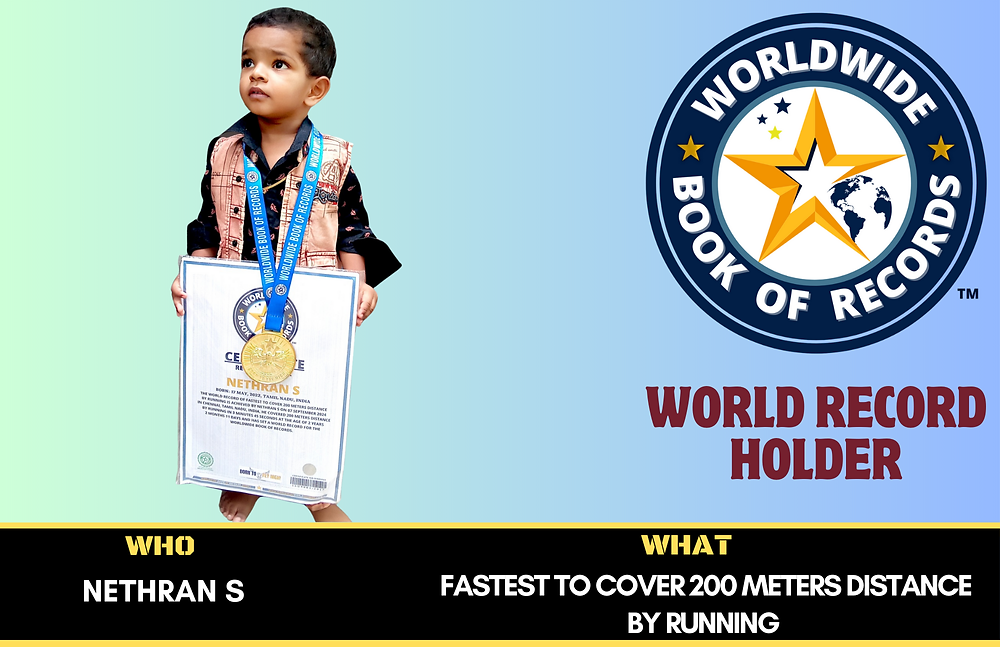 Fastest To Cover 200 Meters DistanceBy Running-Achieved By Nethran S