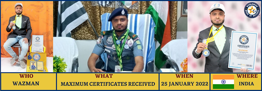 MAXIMUM CERTIFICATES RECEIVED- WAZMAN (JAMIAT YOUTH CLUB)
