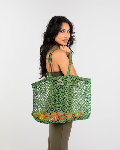 Amara Crochet Jute Shopper Bag - Green | ellyla