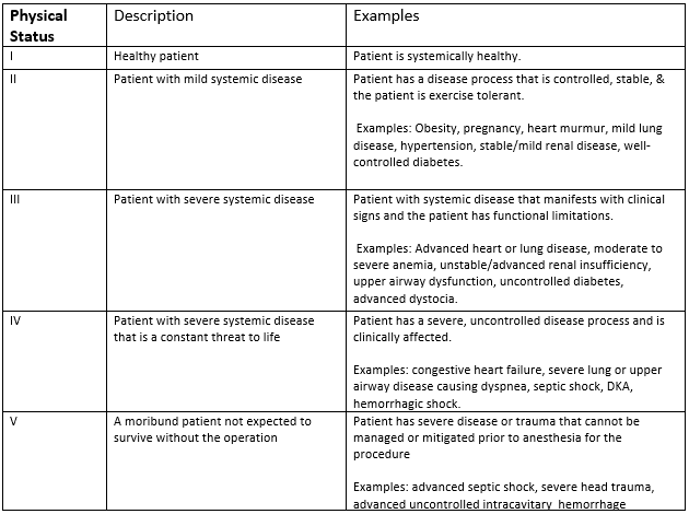Assessing Physical Status Prior to Anesthesia
