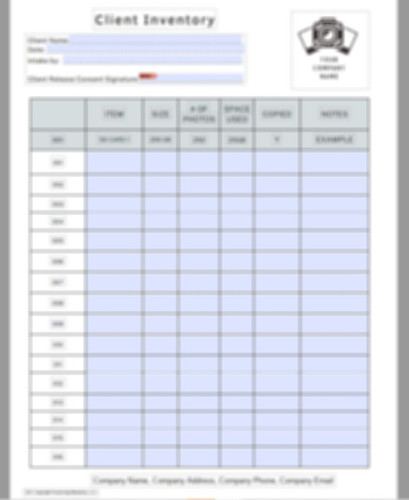 Client Inventory Intake Form | Preserving Memories