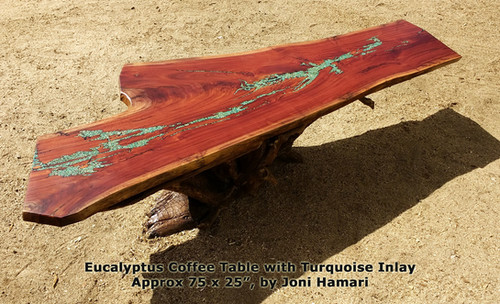 Live Edge Wood Slab Table, Eucalyptus Turquoise inlay coffee table ...