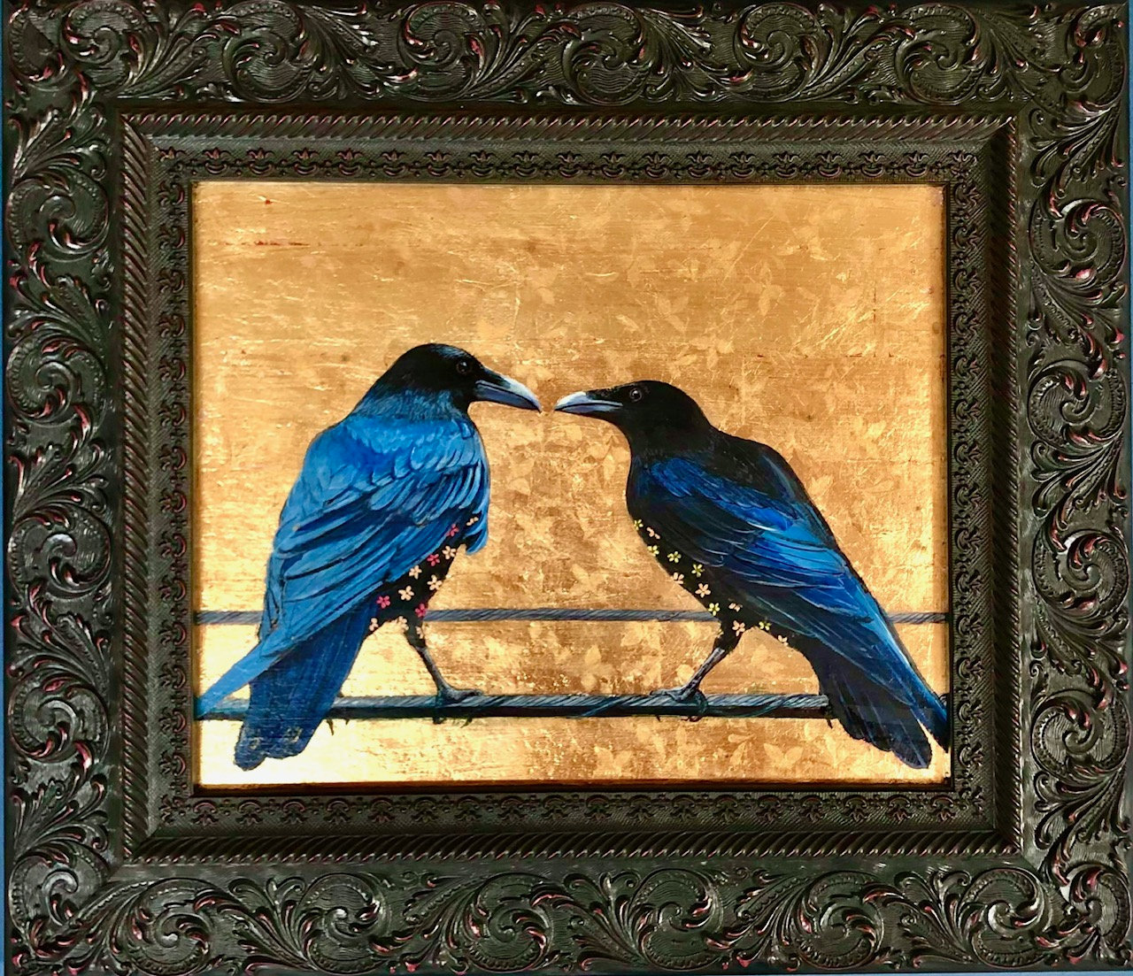 Two Ravens on Wire on Gold Leaf | Mandy Davies-Kent
