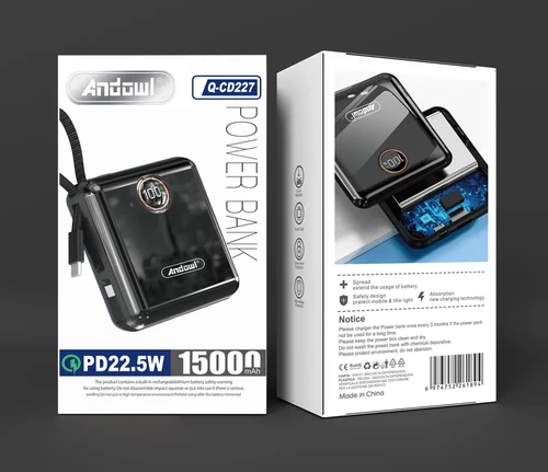 Andowl Q-CD227 15,000mAh PD 22.5W QC Fast Charge PowerBank with Battery ...
