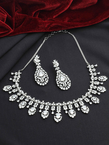 AD Necklace Western collection | AD Pendant Set | Silver AD Choker set ...
