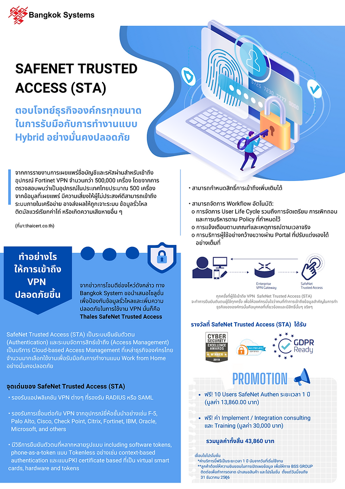 โปรโมช นใช ฟร 10 Users Safenet Trusted Access Sta Authentication