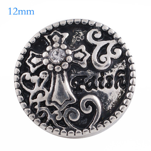 12mm Antique FAITH Cross w/Clear Rhinestone Snap (12-6101P ...