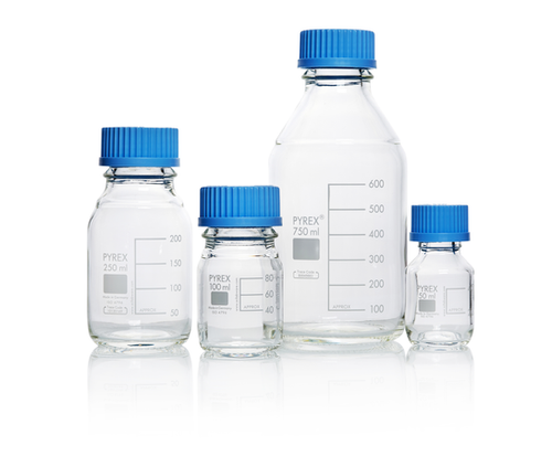 PYREX BOTTLES, MEDIA-LAB, WITH CAP AND POURING RING | lsscientific