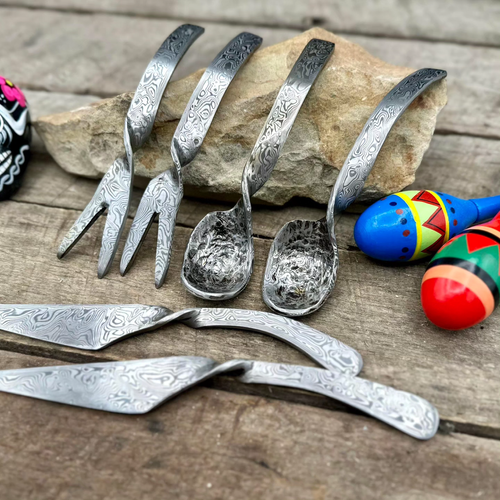 Forged Damasteel Cutlery set for 2 | Ed Sol Crafts