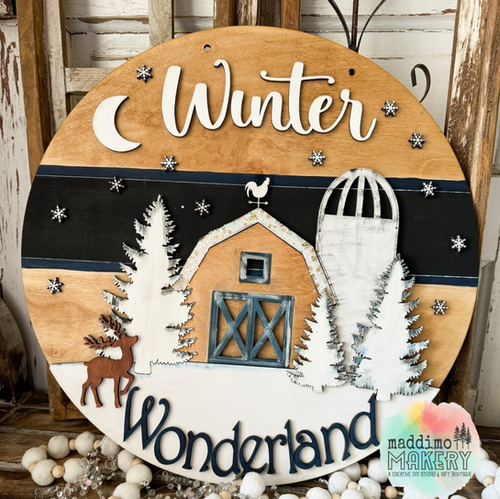 Winter Wonderland Barn Round Sign DIY Blank | DIY Blank Kit | Maddimo ...
