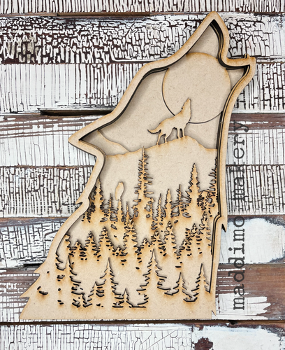 Six Layer Wolf and Mountain Art Sign DIY Blank | DIY Blank Kit | 5 ...