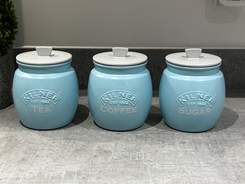 Glamjar Teal Blue Tea Coffee Sugar Canister Set - Elegant Kitchen Storage