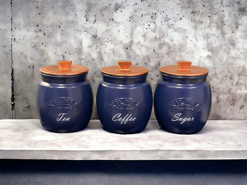Navy Tea Coffee Sugar canisters - set of 3 Kitchen Canisters | Glamjar ...