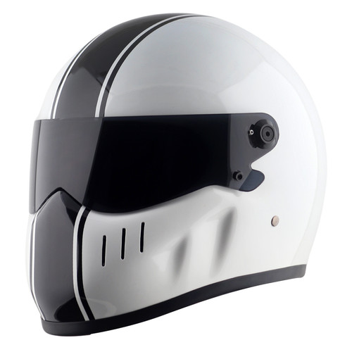 DOT XR RACING CLASSIC HELMET (D-RING ,GLOSS WHITE/BLACK STRIPES ...