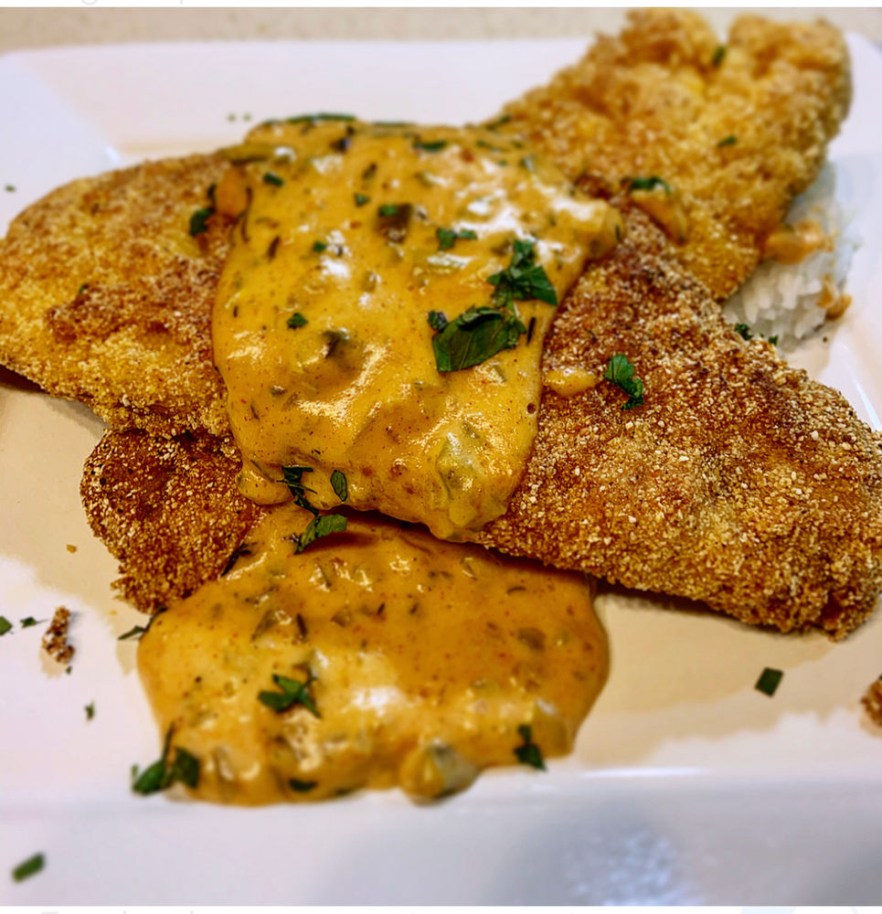 Fried Snapper with Cajun Cream Sauce
