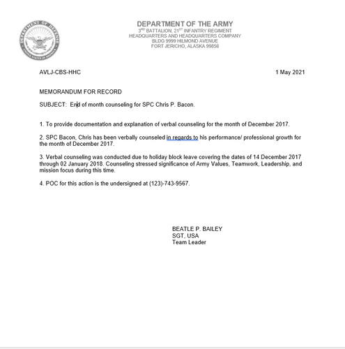 MFR for missing counseling (absent leader or soldier) | The Soldier's Spot