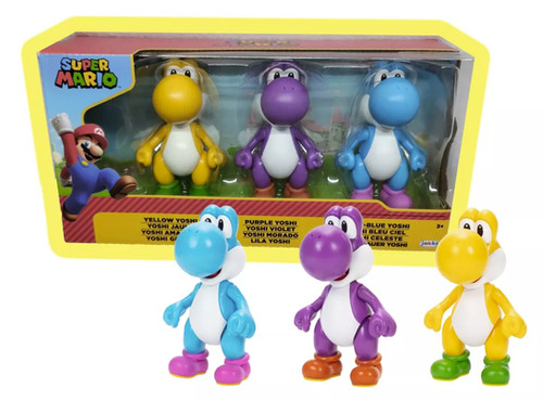 Jakks Yoshi 3 Pack Azul Morado Amarillo Juguete Mario Bros | magicoeventos