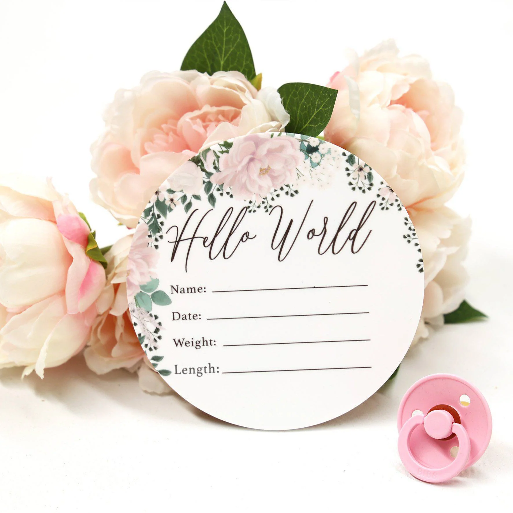 Birth Announcement Card- Hello World Pink Floral | Mama Bear Bebe