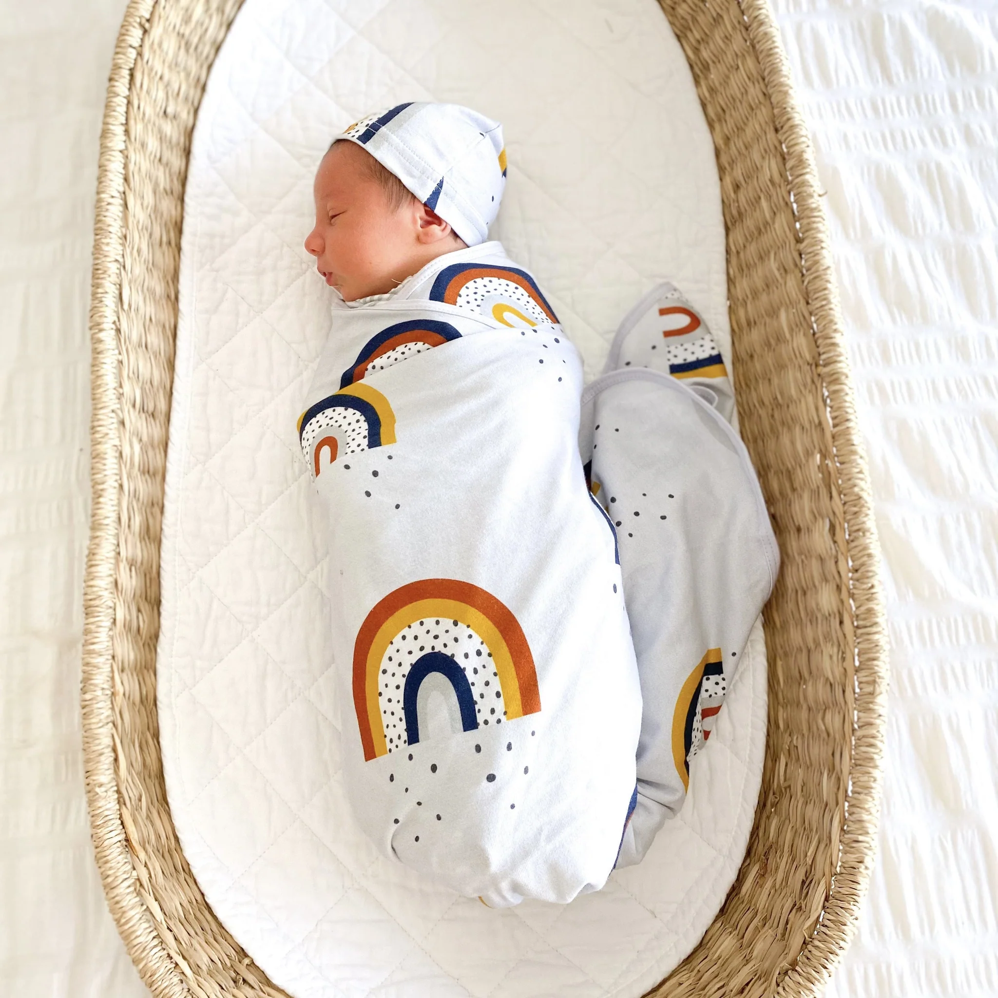Navy Rainbow Baby Swaddle Set | Mama Bear Bebe