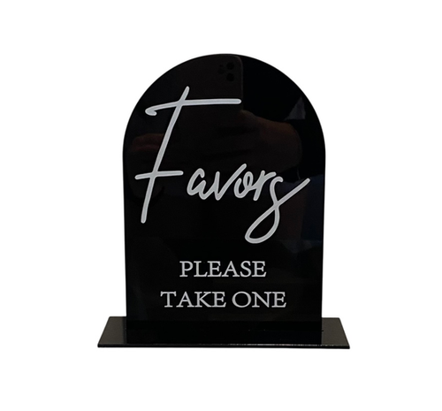 Signs - Acrylic Black/White Table Sign - Favors | Nelson Tasman Event