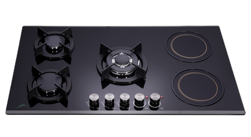 90cm Hybrid Glass HOB with 3 Aluminium Burners and 2 Ceramic Cookers ...