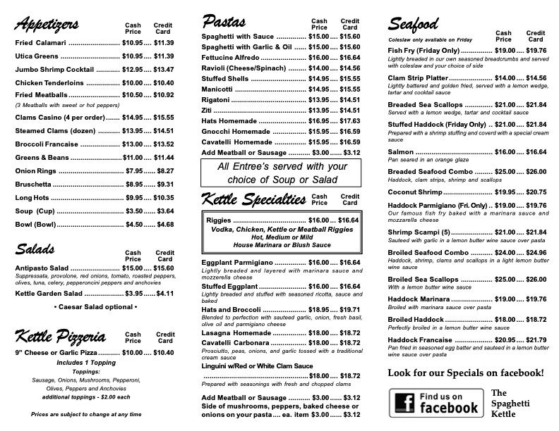 Spaghetti Kettle Menu