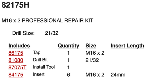 M16 X 2 Professional Helical Thread Repair Kits |Metric Screw & Tool ...