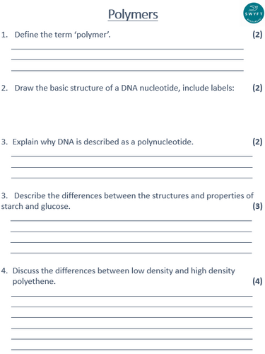 FREE Polymers Homework & Mark Scheme | Swyft resources