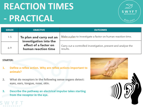REACTION TIMES- PRACTICAL - HOMEOSTASIS | Swyft resources