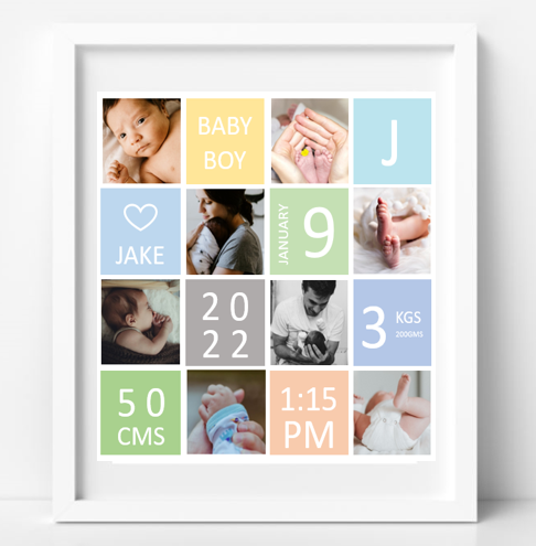 Squares Baby Birth Details Frame | BabyCusch