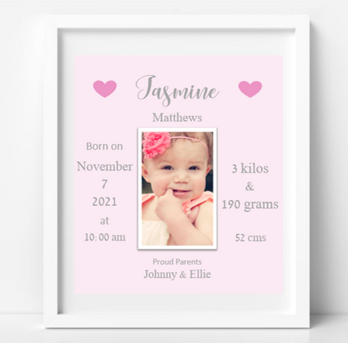 Solid Background Baby Birth Details Photo Frame | BabyCusch