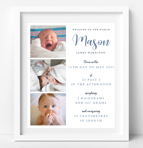 3 Photo Baby Birth Details Photo Frame | BabyCusch