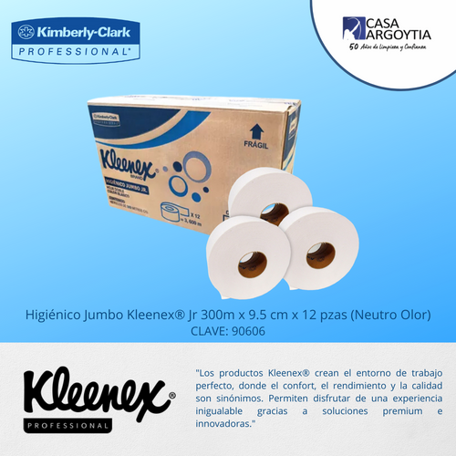 Caja de papel higiénico jumbo Jr Kleenex con 12/300 metros | Casa Argoytia