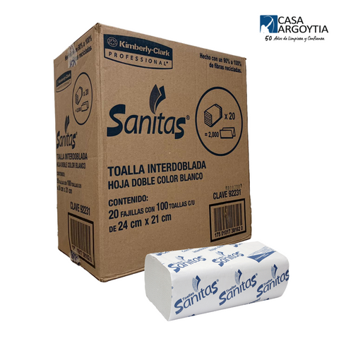 Caja de toalla Interdoblada Sanitas con 20/100 pzs | Casa Argoytia