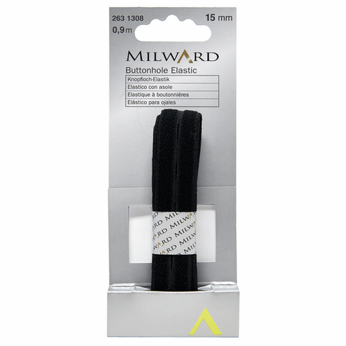 15mm Buttonhole Black Elastic 90cm pack | The Sewing Shop
