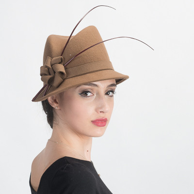 Fancy Feather Wool Felt Slanted Hats | andreasfinehats