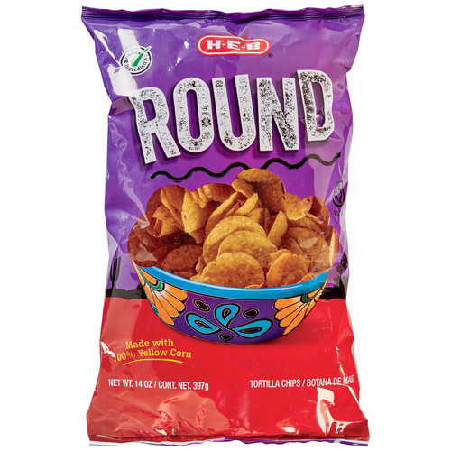 H‑E‑B Round Yellow Corn Tortilla Chips 14 oz | My Texas Store