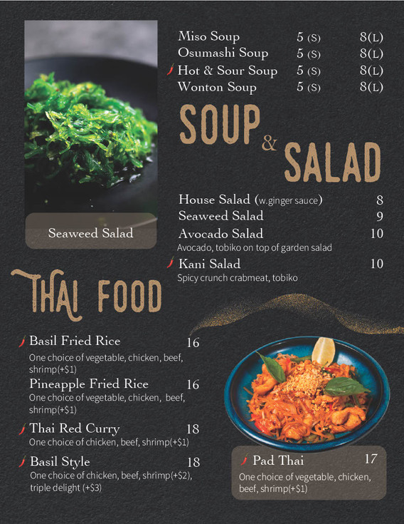 Dinner Menu | Taka Asian Cusine