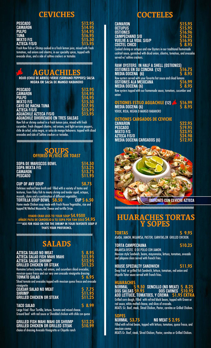 Mariscos Azteca Menus | Sarasota, FL | Mariscos Azteca Mexican Seafood