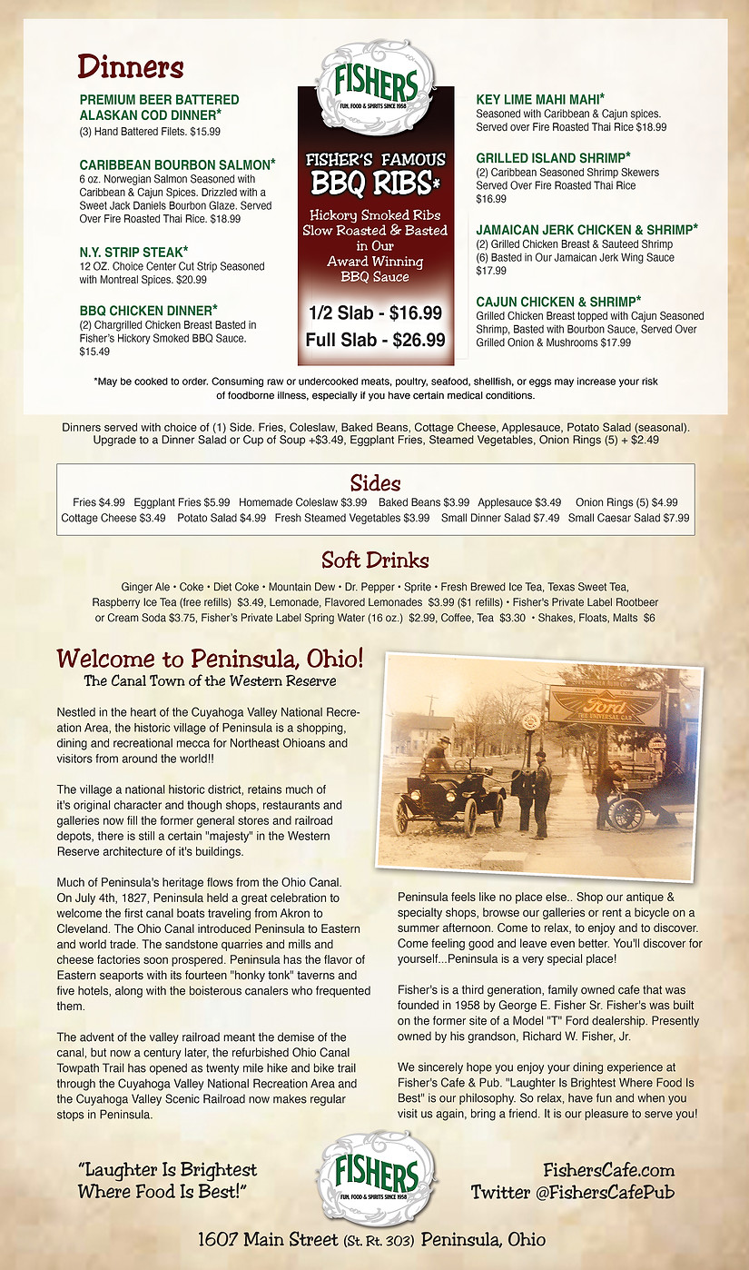 Fisher's Cafe & Pub | Peninsula, Ohio | Dinner Menu