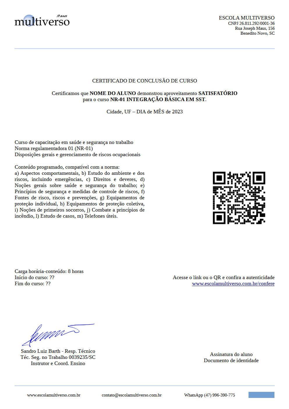 Curso NR01 Online - Integração básica em SST | Multiverso Cursos e ...