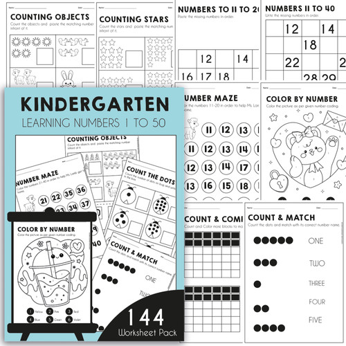Learning Numbers 1 to 50 Kindergarten Maths Number Learning Worksheets ...