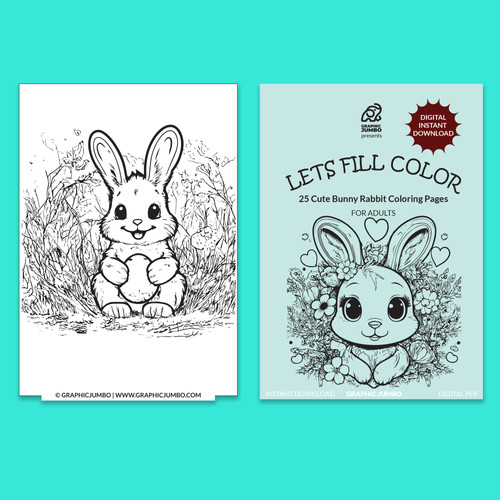 Cute Bunny Rabbit Coloring Book - Printable Coloring Pages | Graphic Jumbo